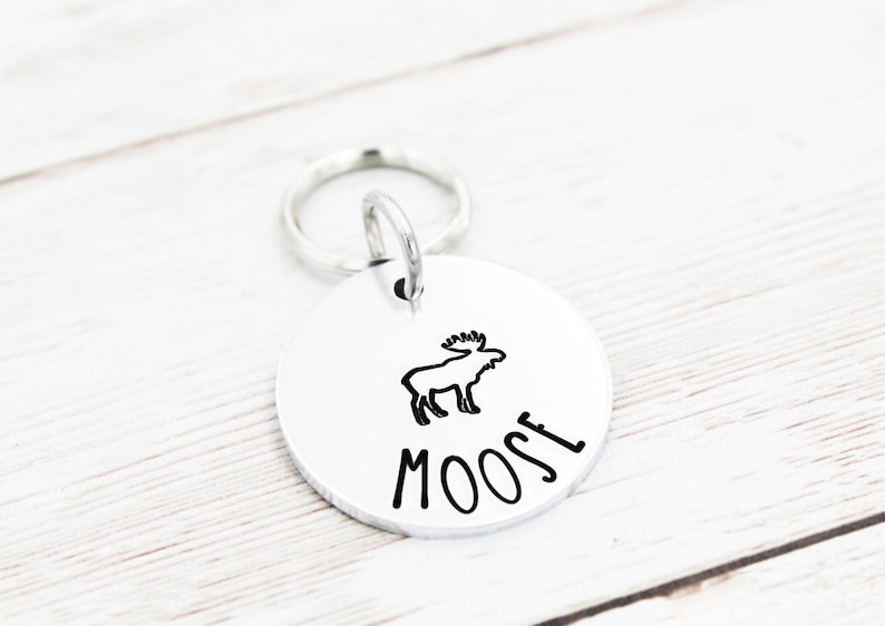 Moose Dog Name Tag, Moose Pet ID Tag, Moose Dog Collar ID Charm, Dog ...