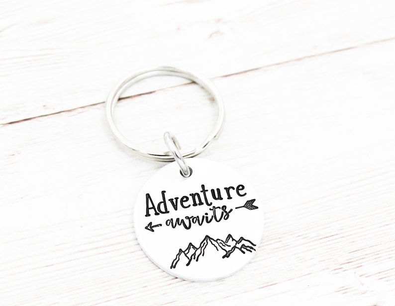 Adventure Awaits Keychain Mountains Keyring Hiker Gifts | Etsy