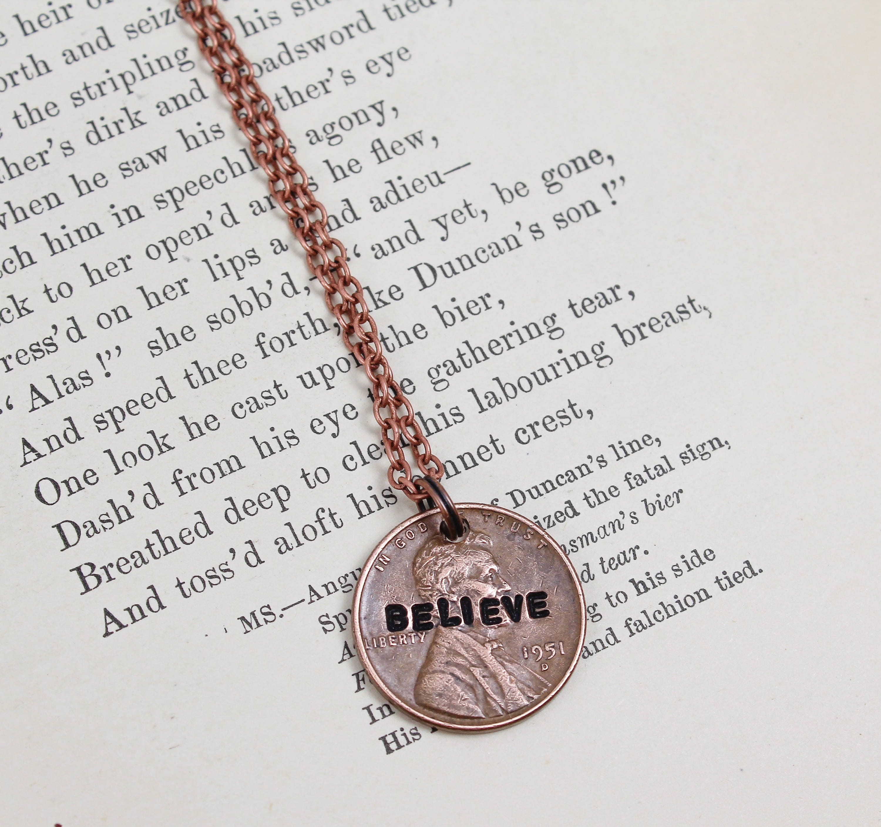 Custom Word Necklace Inspirational Necklace Penny Necklace | Etsy