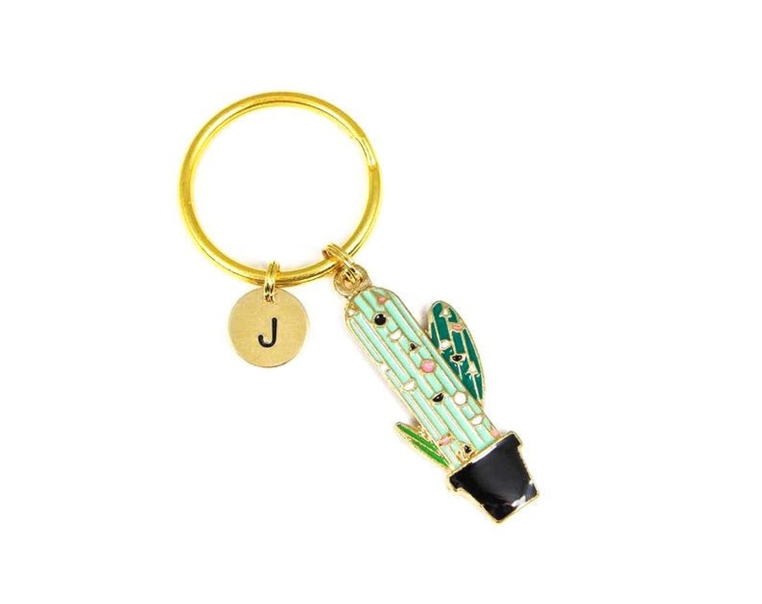 Dainty Cactus Keychain, Initial Keychain, Cactus Keyring, Cacti ...