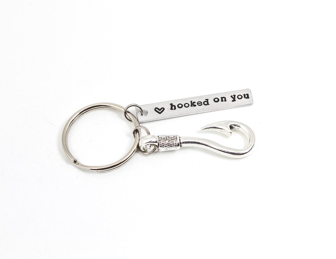 Hooked on You Keychain, 1st Anniversary Gift, Fish Hook Keychain, Gift ...