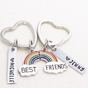 Personalized Best Friend Rainbow Keychain Set, Matching Friendship ...