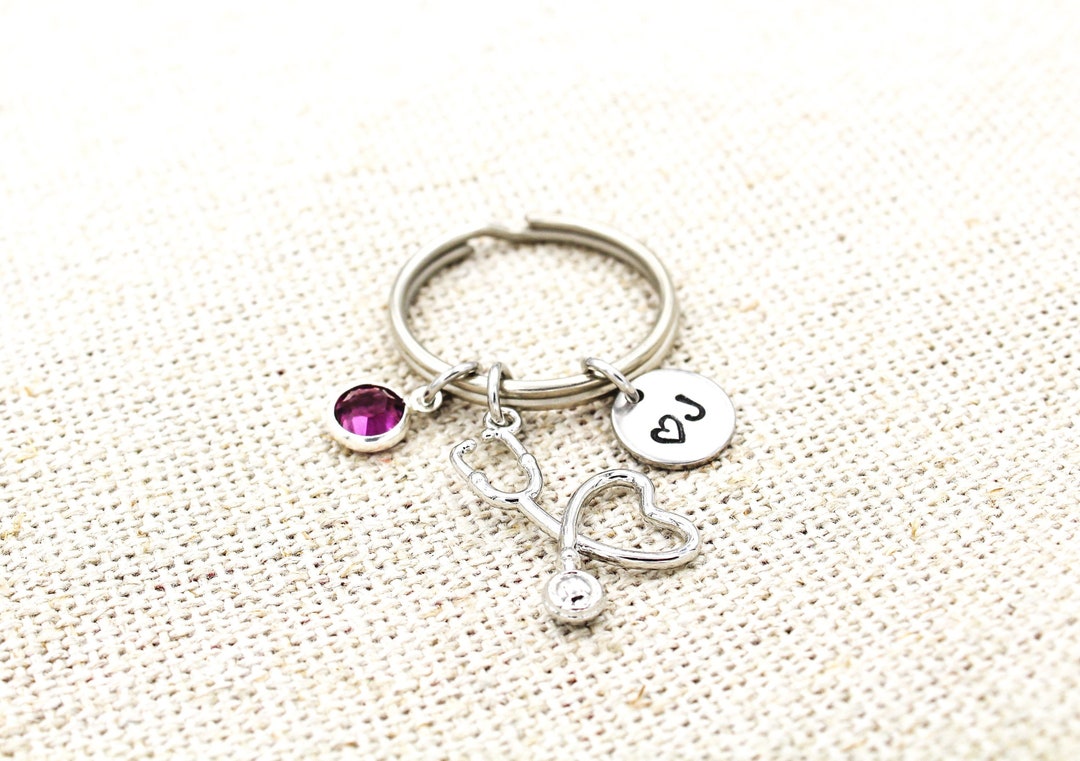 Personalized Stethoscope Keychain, Nurse Keychain, Initial Birthstone ...