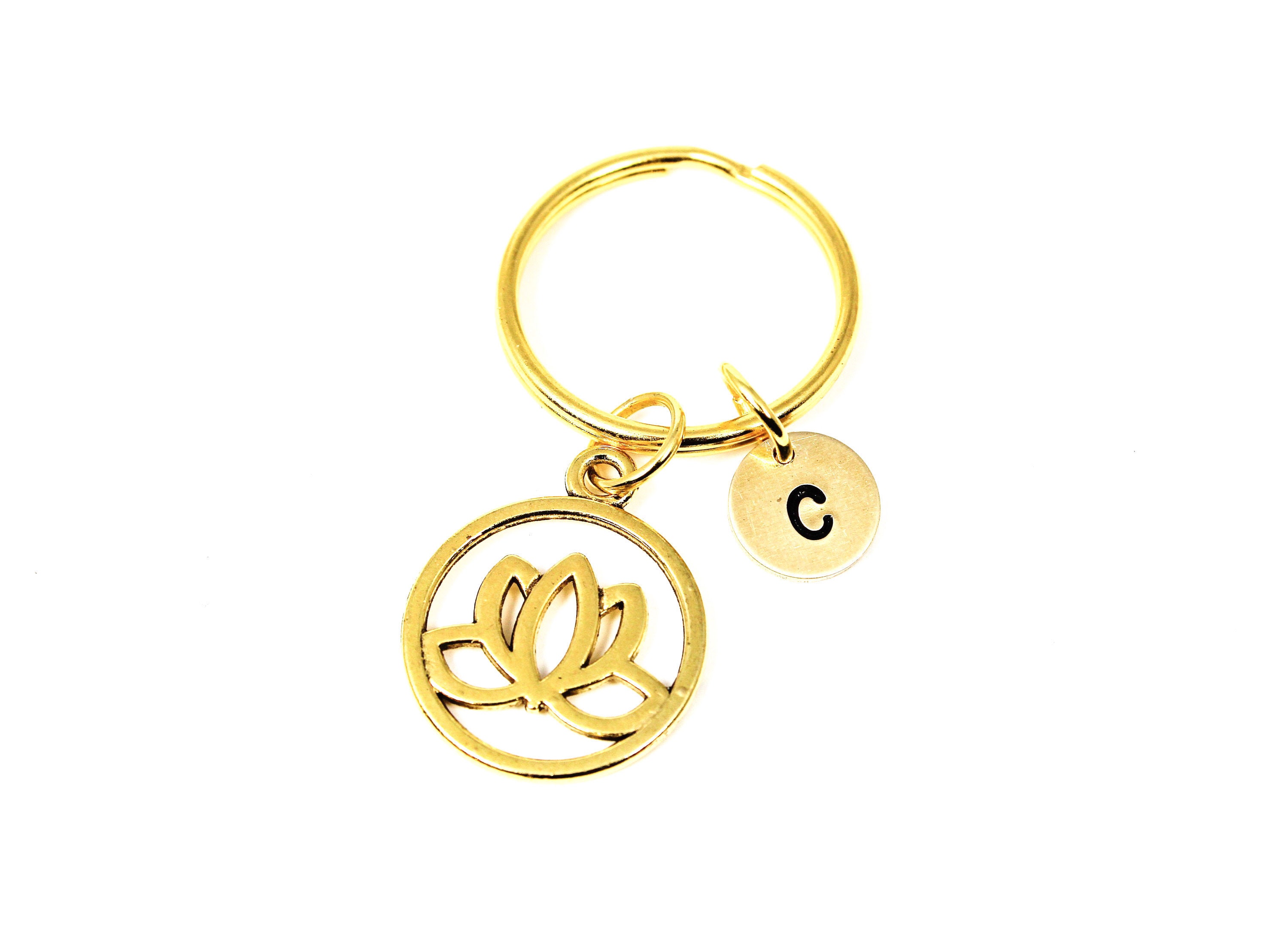 Lotus Keychain Yoga Keyring Monogram Purse Charm Meditation | Etsy