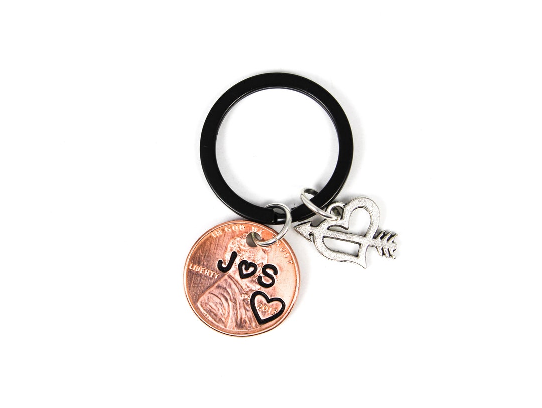 Custom Initials Penny Keychain, Couples Initial Keyring, Gift for ...