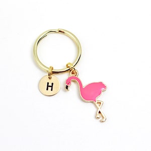 Dainty Flamingo Keychain, Flamingo Keyring, Initial Keychain, Best ...
