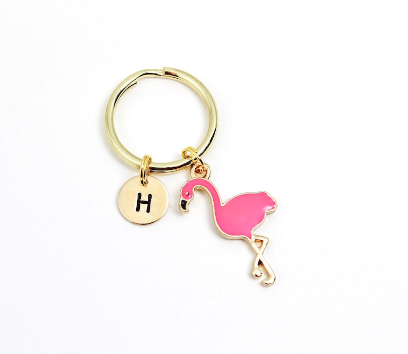 Dainty Flamingo Keychain, Flamingo Keyring, Initial Keychain, Best ...