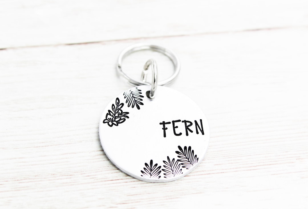 Personalized Fern Pet ID Tag, Floral Dog Name Tag, Cat Name Tags, Fern ...