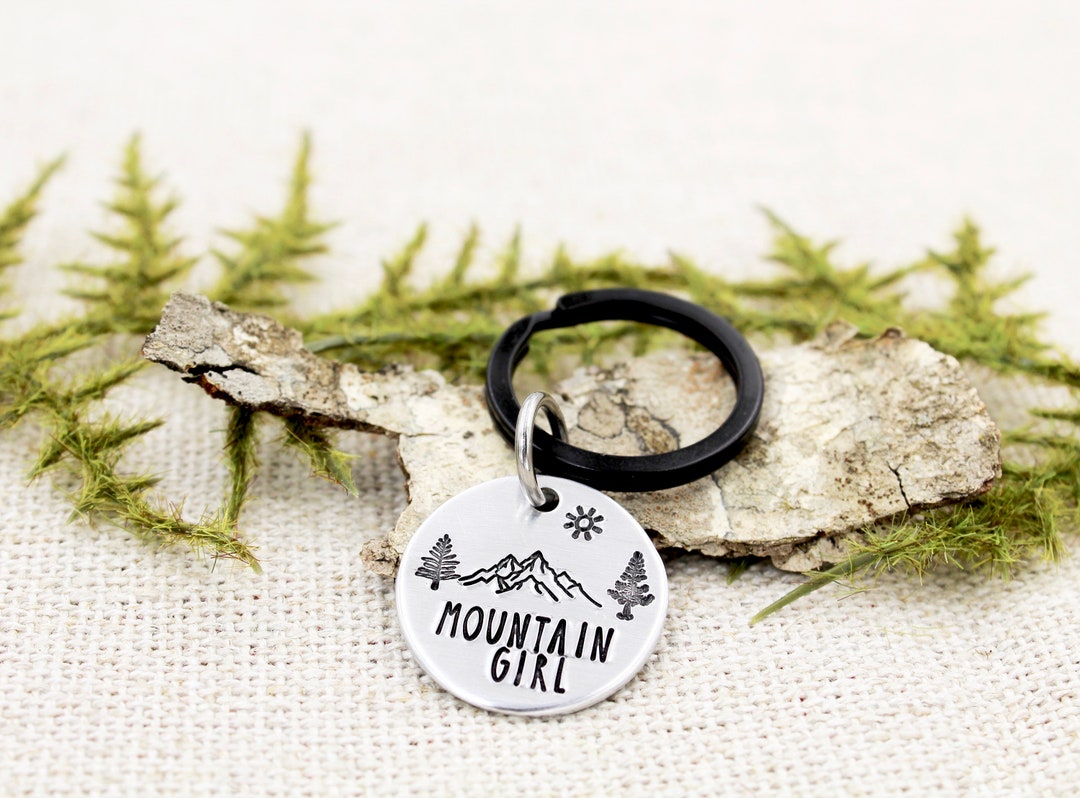 Mountain Girl Keychain, Hiker Gift, Mountain Keyring, Mountain Lover ...