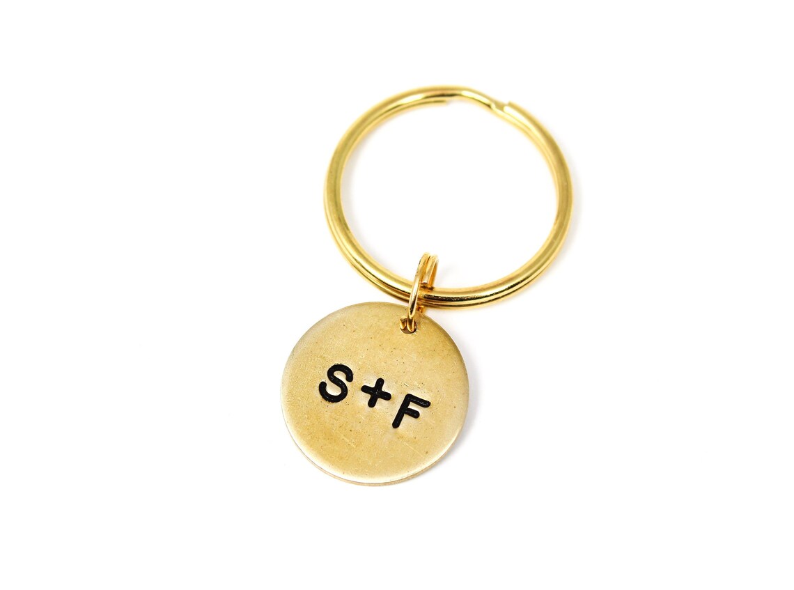 Dainty Couples Initials Keychain, Brass Anniversary Gift, 21st ...