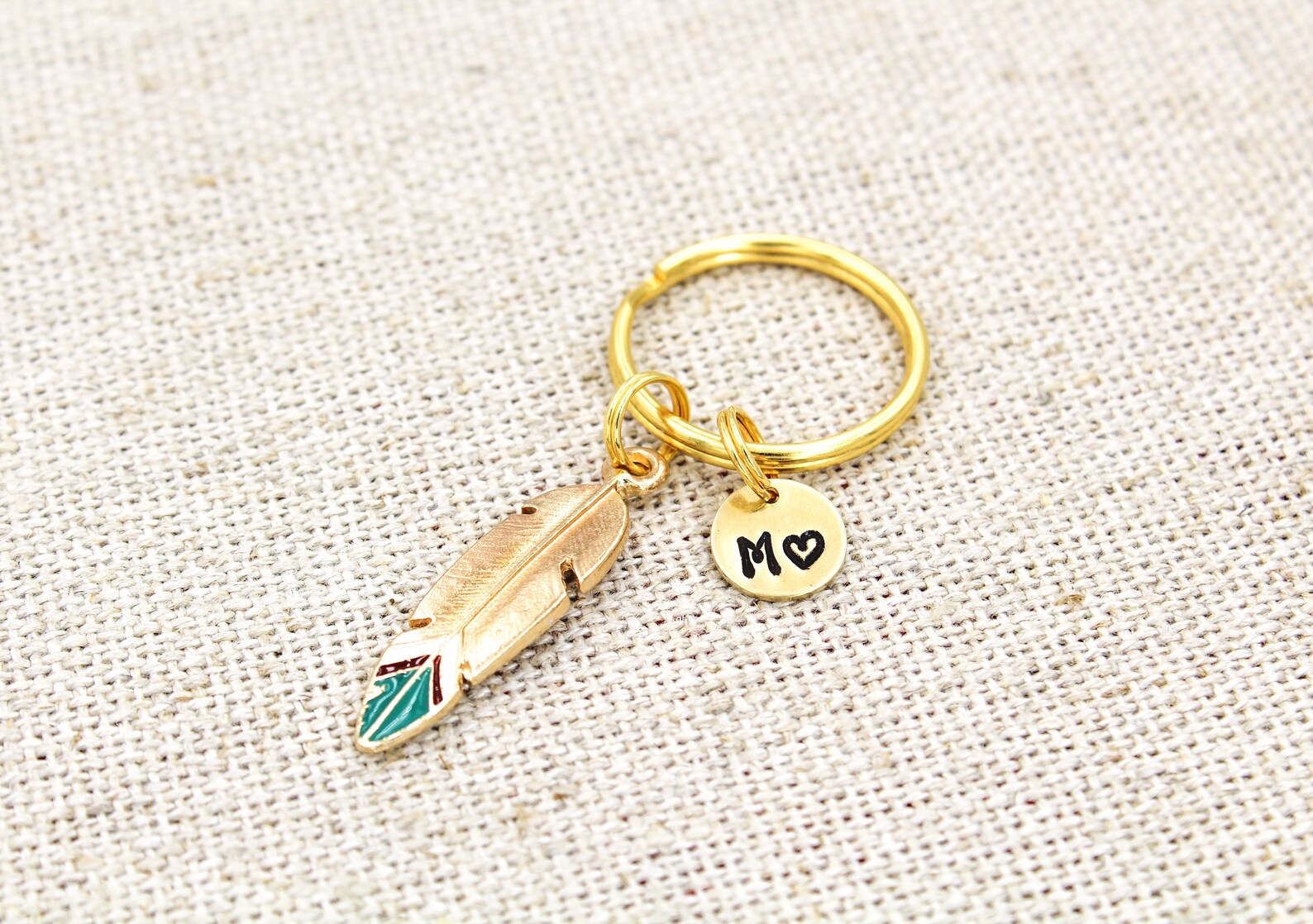 Custom Initial Feather Keychain, Boho Keychains, Feather Bag Charm ...