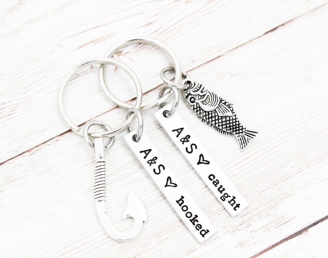 Couples Hooked and Caught Keychain Set, Hooked on You Keyring ...