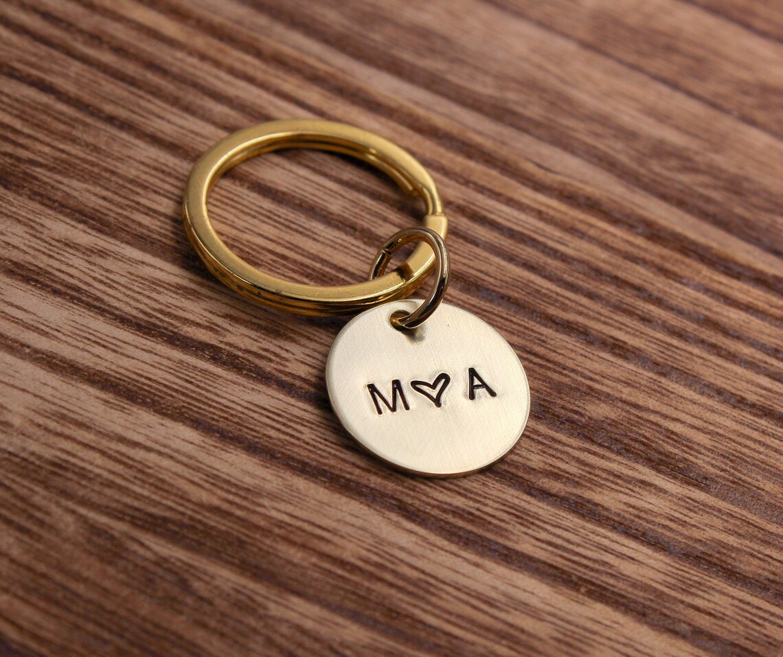 Dainty Couples Initials Keychain, Brass Anniversary Gift, 21st ...