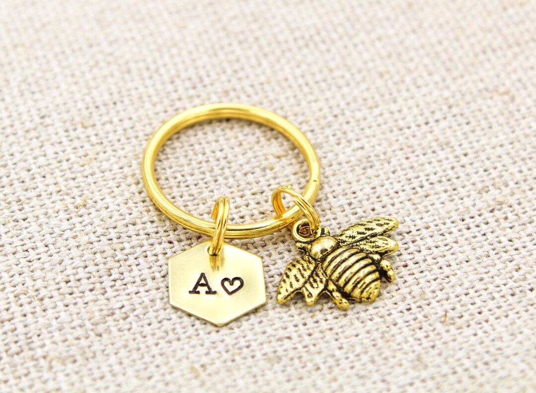 Custom Honeybee Keychain, Honeycomb Keyring, Honey Bee Keychains ...