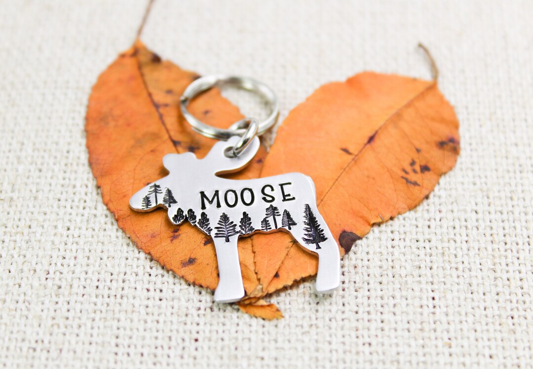Moose Dog ID Tag, Moose Pet Name Tags, Nature Pet Collar Charms, Trees ...