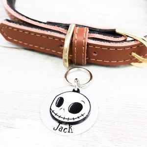 Jack Skellington Pet ID Tag, Skull Dog Name Tag, Goth Dog ID Charm ...