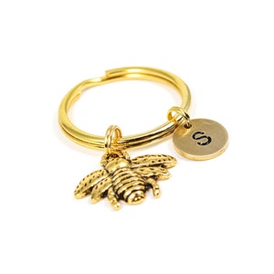 Dainty Honey Bee Keychain, Initial Keychain, Bee Keyring, Honey Bee ...