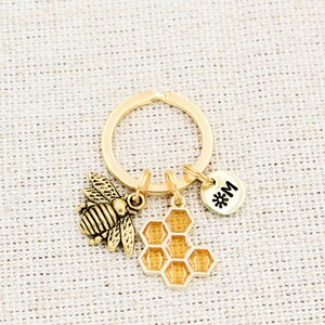 Personalized Honey Bee Keychain, Honey Comb Keyring, Bee Keeper Gifts ...
