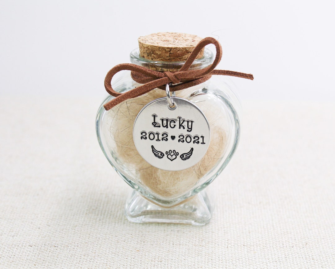 Personalized Loss of Pet Memorial Jar, Dog Fur Keepsake, in Memory of ...