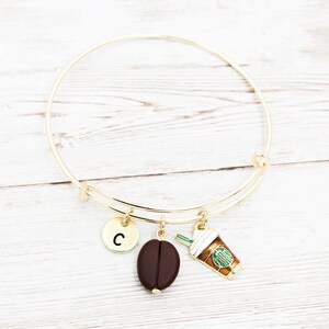 Gold Coffee Bangle Bracelet, Coffee Lover Jewelry, Coffee Bean Bracelet ...