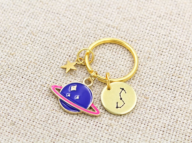 Custom Zodiac Constellation Keychain, Saturn Keyring, Zodiac Charm ...