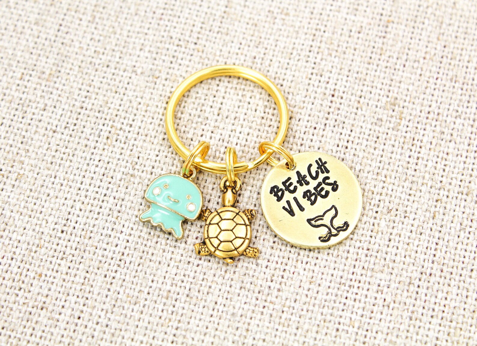 Beach Vibes Keychain Sea Turtle Keyring Beach Lover Gift | Etsy