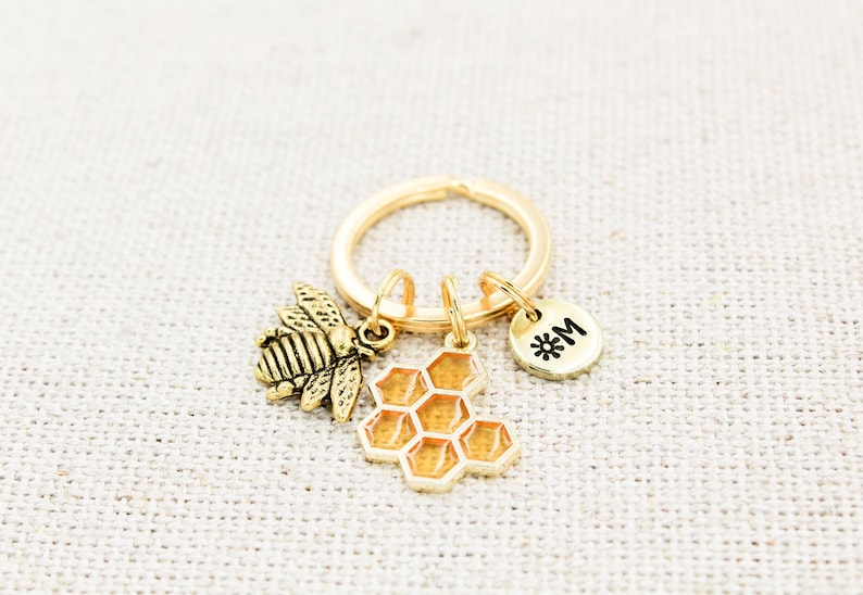 Personalized Honey Bee Keychain, Honey Comb Keyring, Bee Keeper Gifts ...