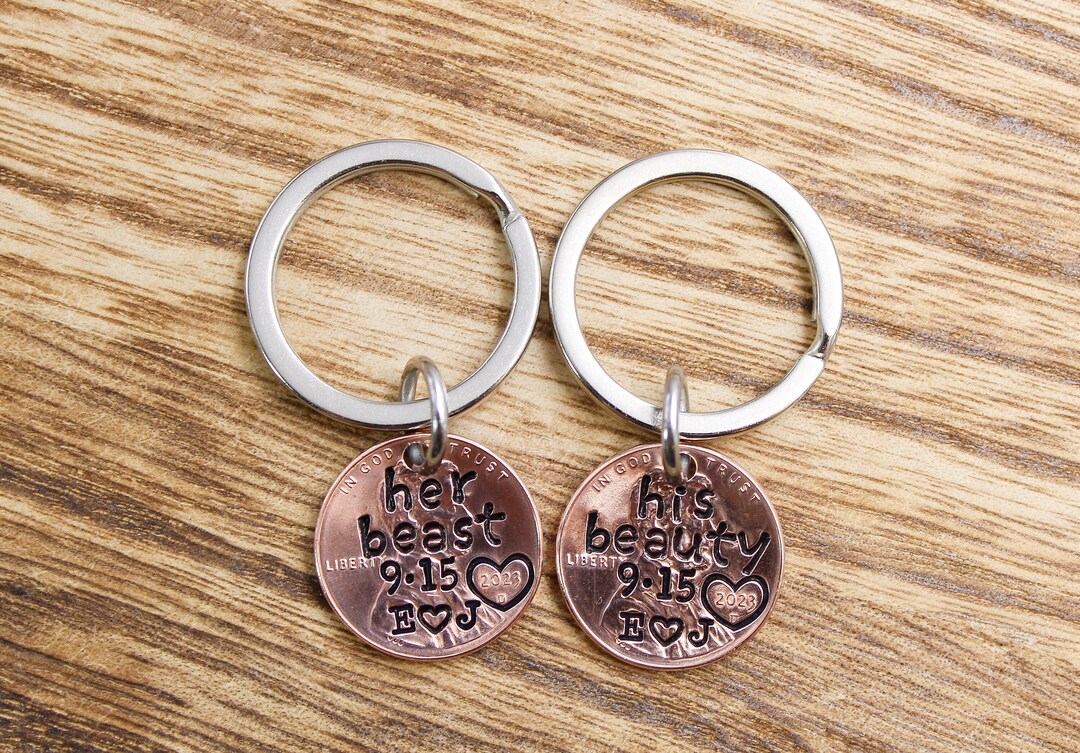 His Beauty Her Beast Keychain Set Couples Penny Keychains for - Etsy