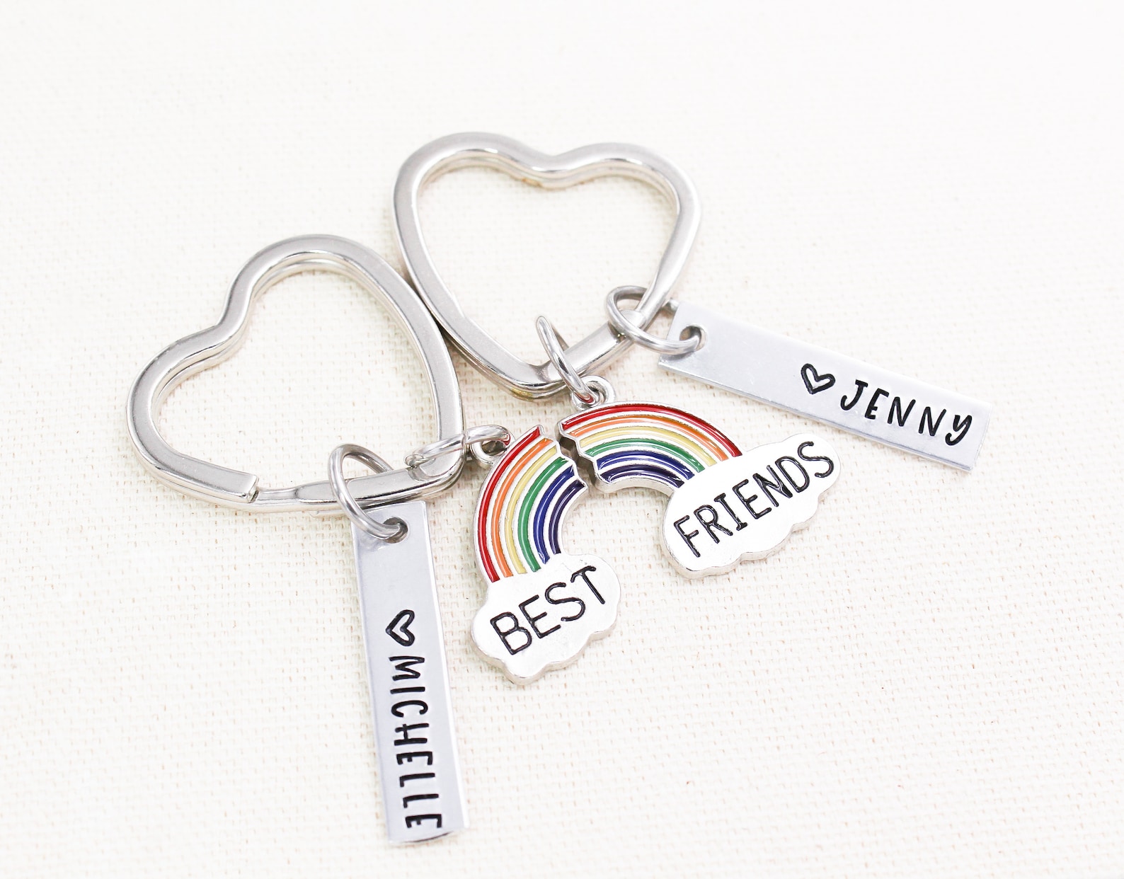 Personalized Best Friend Rainbow Keychain Set, Matching Friendship ...