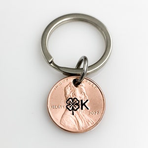 Lucky Penny Keychain, Four Leaf Clover Keyring, Custom Initial Penny ...