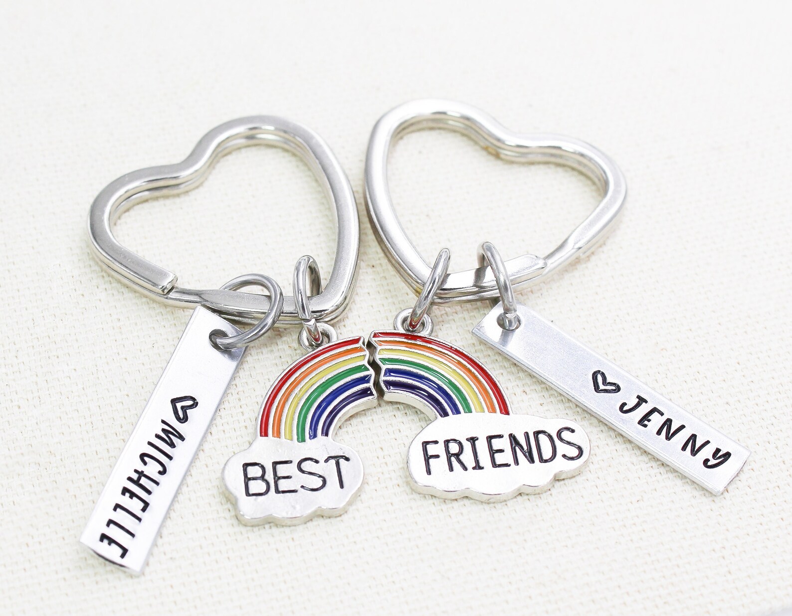 Personalized Best Friend Rainbow Keychain Set, Matching Friendship ...