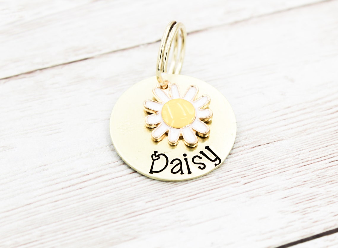 Daisy Pet Name Tag Daisy Dog ID Tag Flowers Pet Tag Floral | Etsy