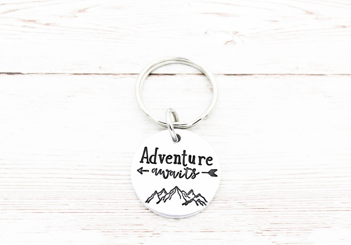 Adventure Awaits Keychain Mountains Keyring Hiker Gifts | Etsy
