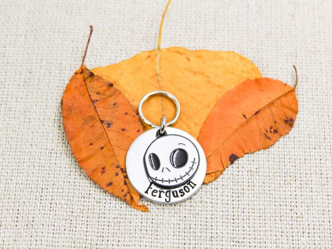 Jack Skellington Pet ID Tag, Skull Dog Name Tag, Goth Dog ID Charm ...