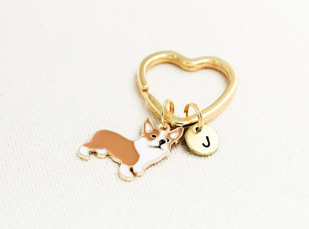 Personalized Corgi Keychain, Corgi Initial Keyring, Corgi Gifts, Cute ...