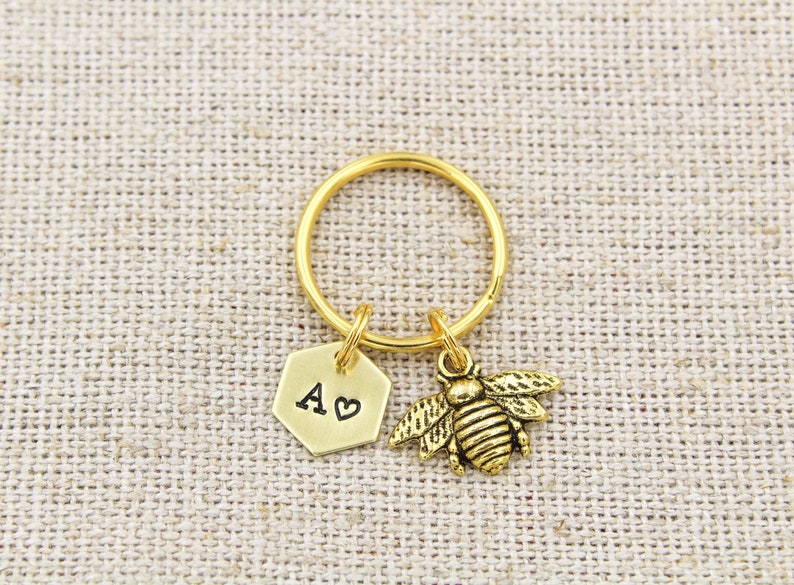 Custom Honeybee Keychain Honeycomb Keyring Honey Bee - Etsy