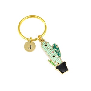 Dainty Cactus Keychain, Initial Keychain, Cactus Keyring, Cacti ...