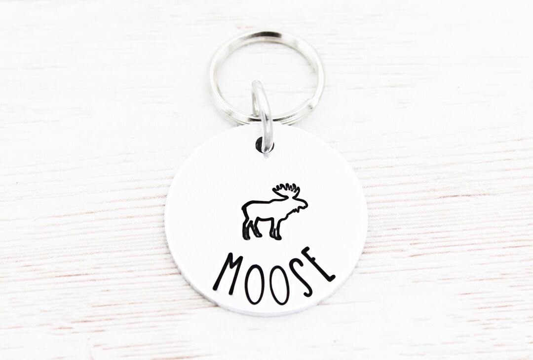 Moose Dog Name Tag, Moose Pet ID Tag, Moose Dog Collar ID Charm, Dog ...