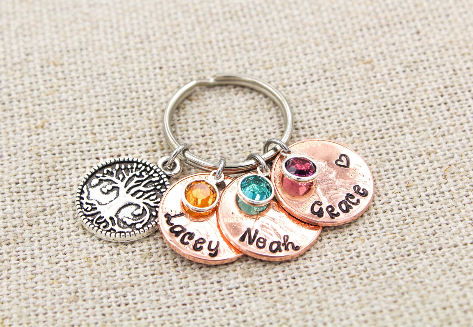 Family Tree Keychain Custom Names and Birthstones Keychain | Etsy