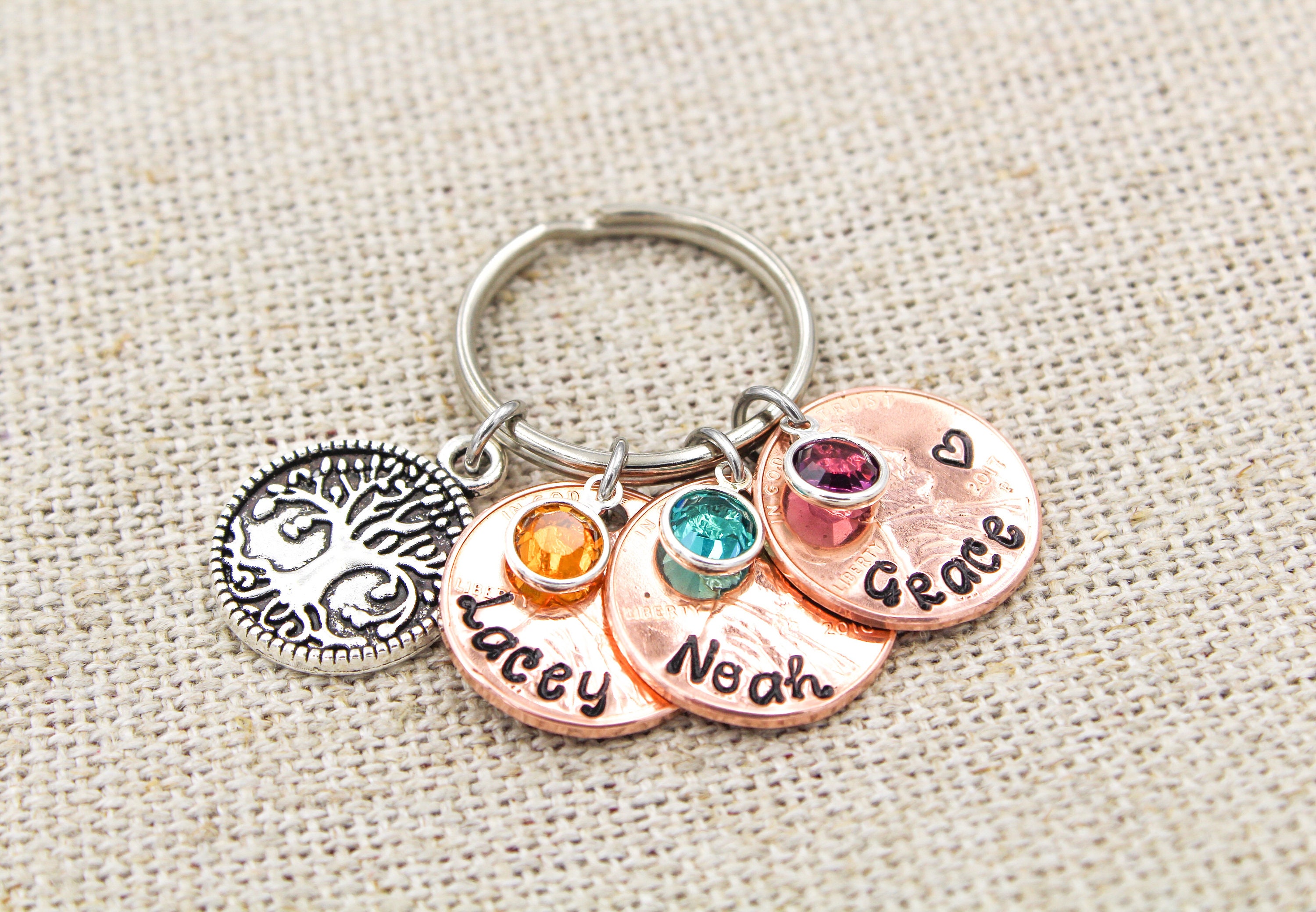 Family Tree Keychain Custom Names and Birthstones Keychain | Etsy