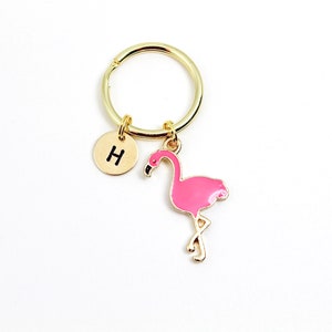 Dainty Flamingo Keychain, Flamingo Keyring, Initial Keychain, Best ...