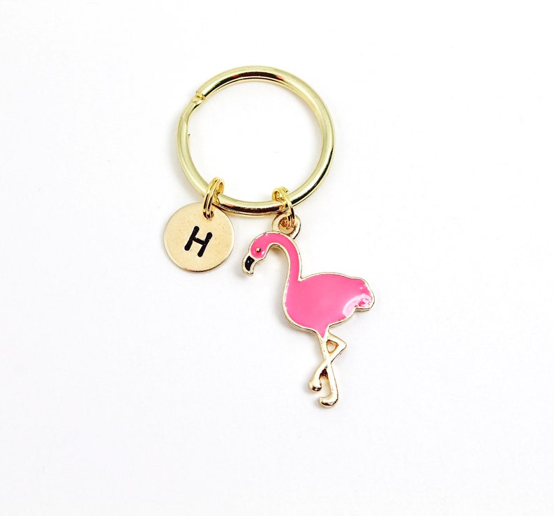 Dainty Flamingo Keychain Flamingo Keyring Initial Keychain | Etsy