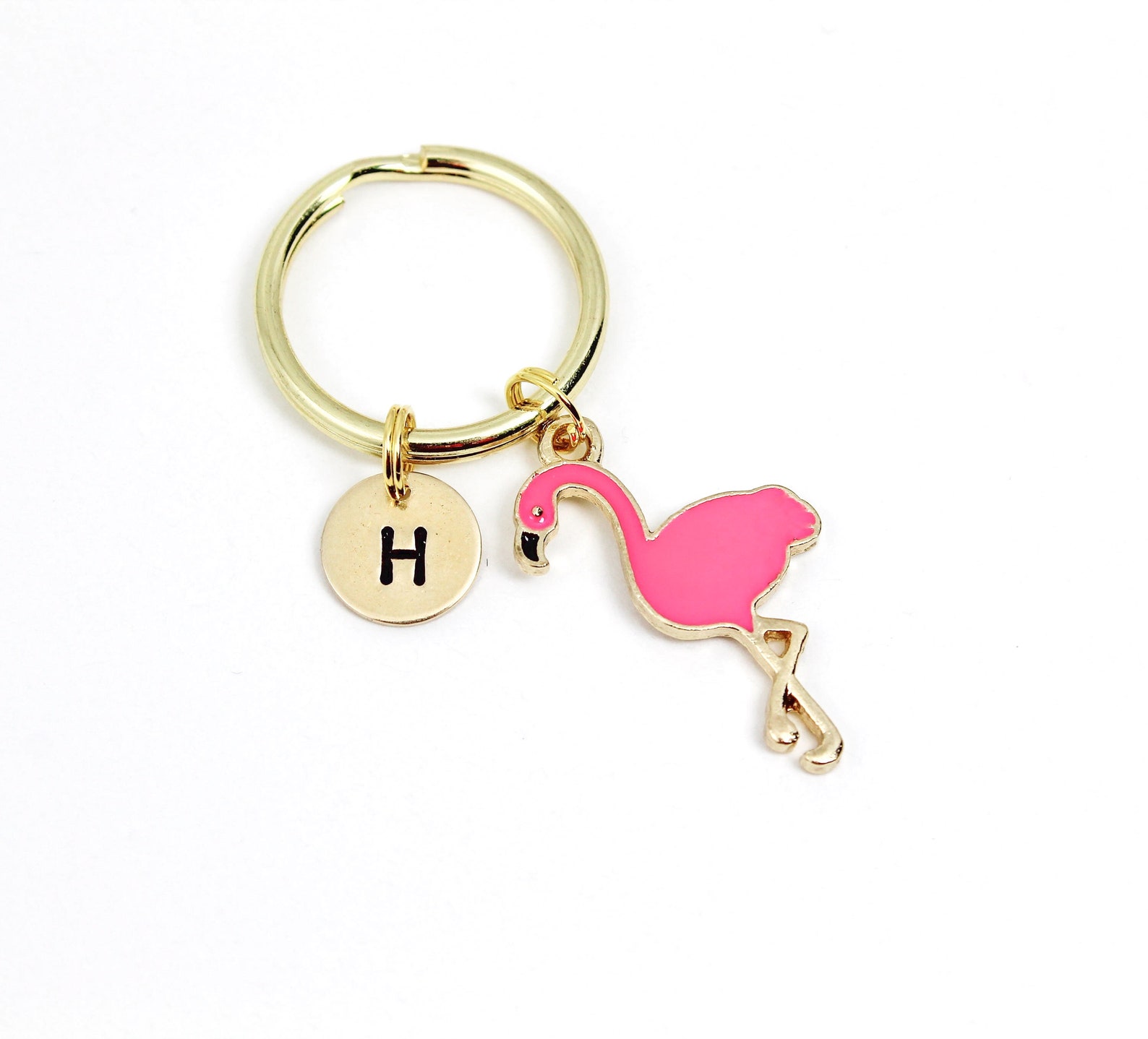 Dainty Flamingo Keychain Flamingo Keyring Initial Keychain | Etsy