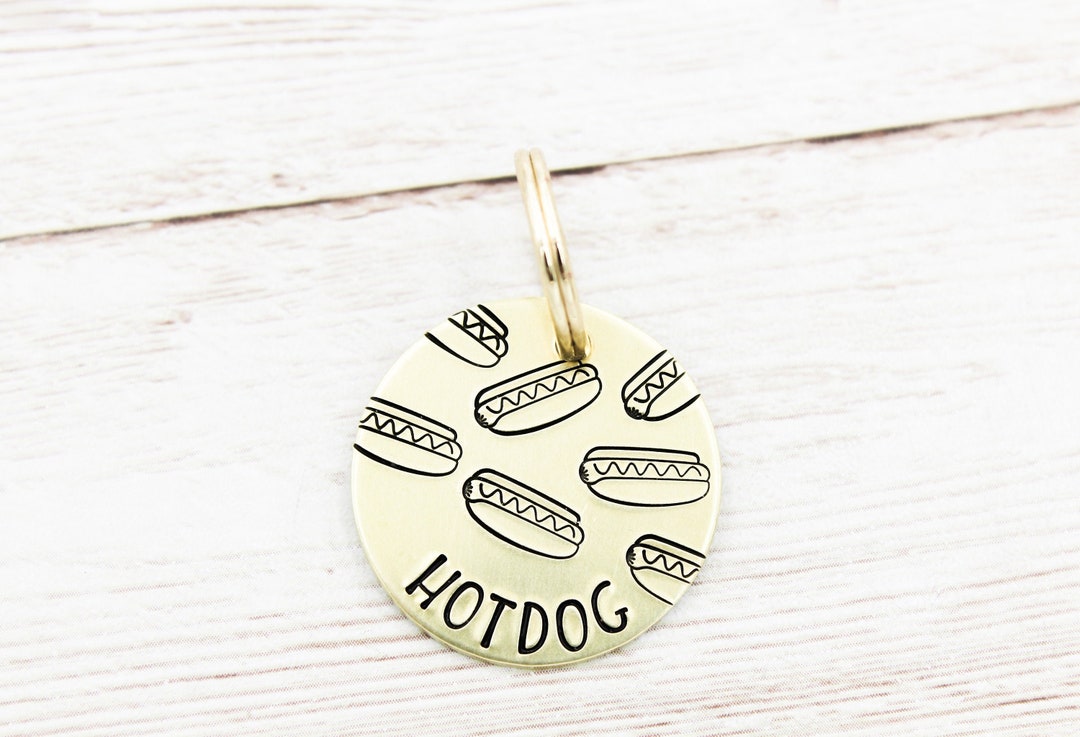 Hotdogs Dog Name Tag, Hotdog Pet ID Tag, Dachshund Name Tags, Hotdog ...