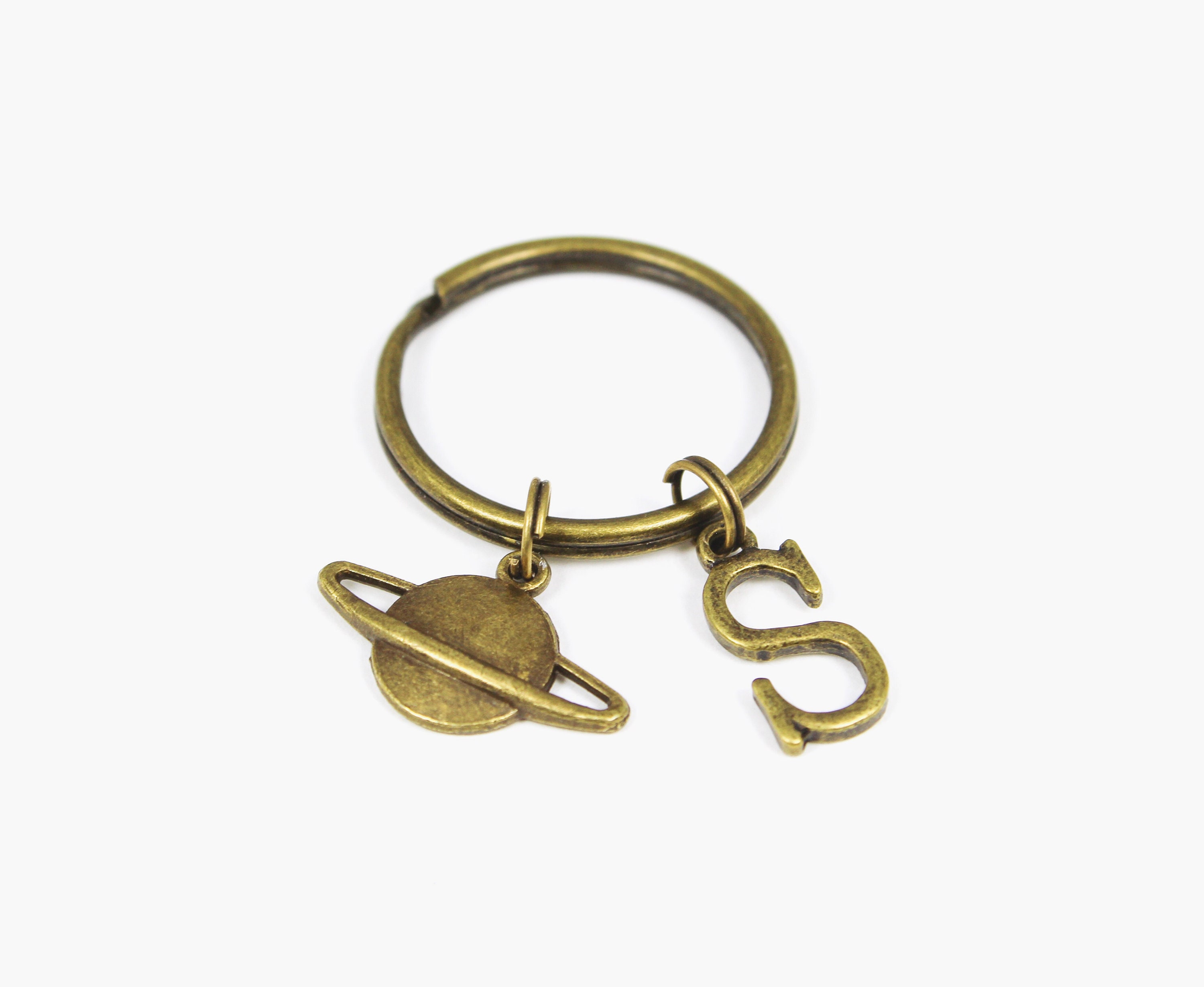 Dainty Saturn Keychain Initial Keychain Saturn Keyring | Etsy