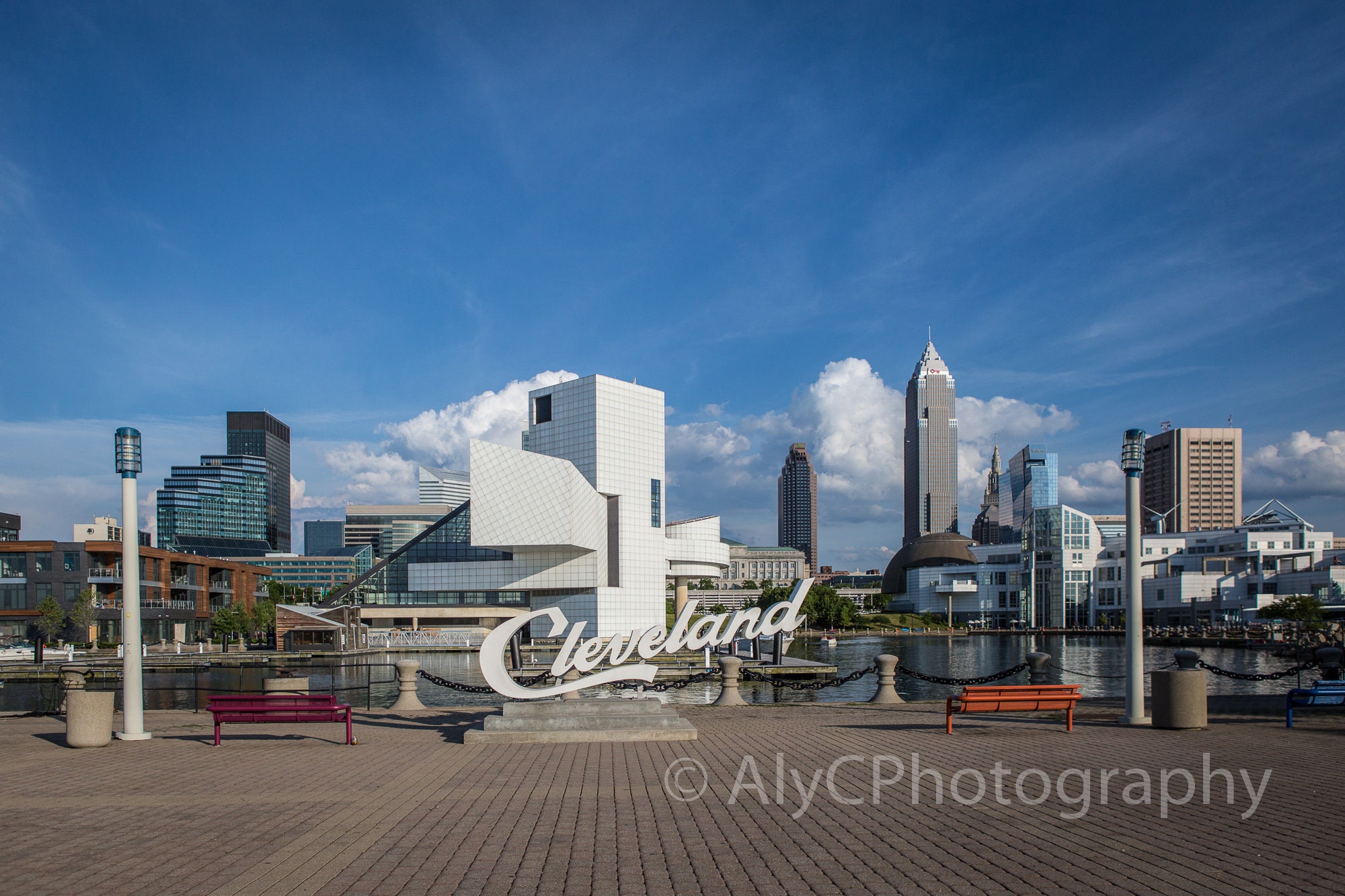 Cleveland Script Rock at the Rock Hall of Fame, Art Photo, Skyline Blue ...