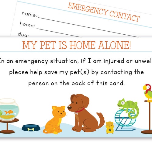 Pet Emergency Card in Case of Emergency Set of 5 Contact | Etsy Canada
