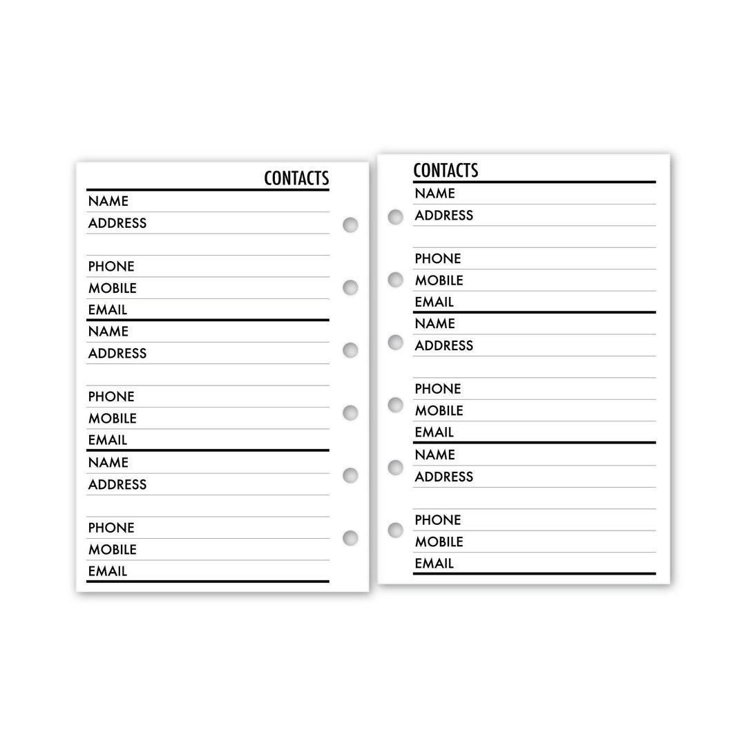 Printed Pocket Contacts Address Book Planner Refill, 3.2" X 4.7", 15 or ...