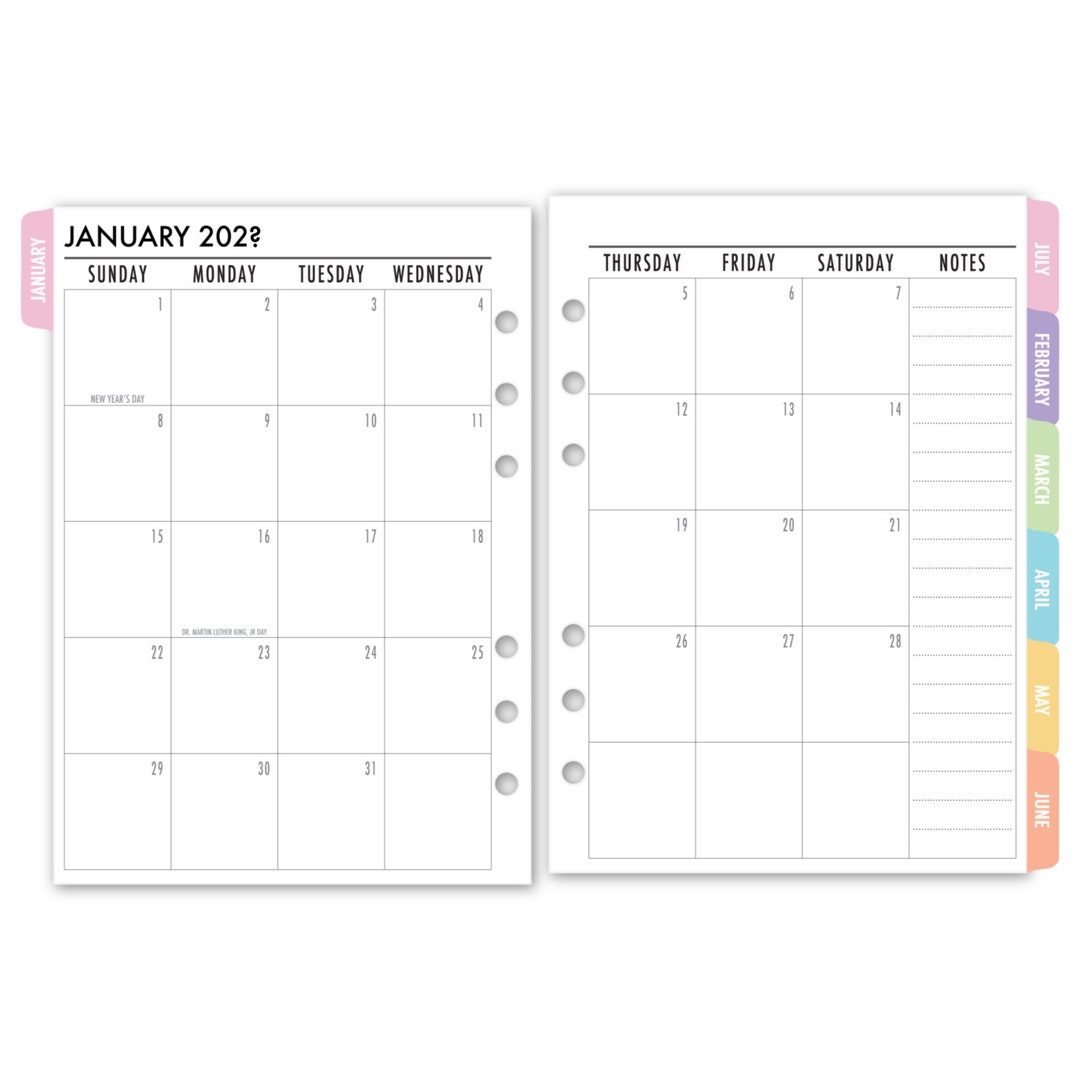 A5 Tabbed Month on 2 Pages Calendar Refill, 5.83 X 8.27, Dated Monthly ...