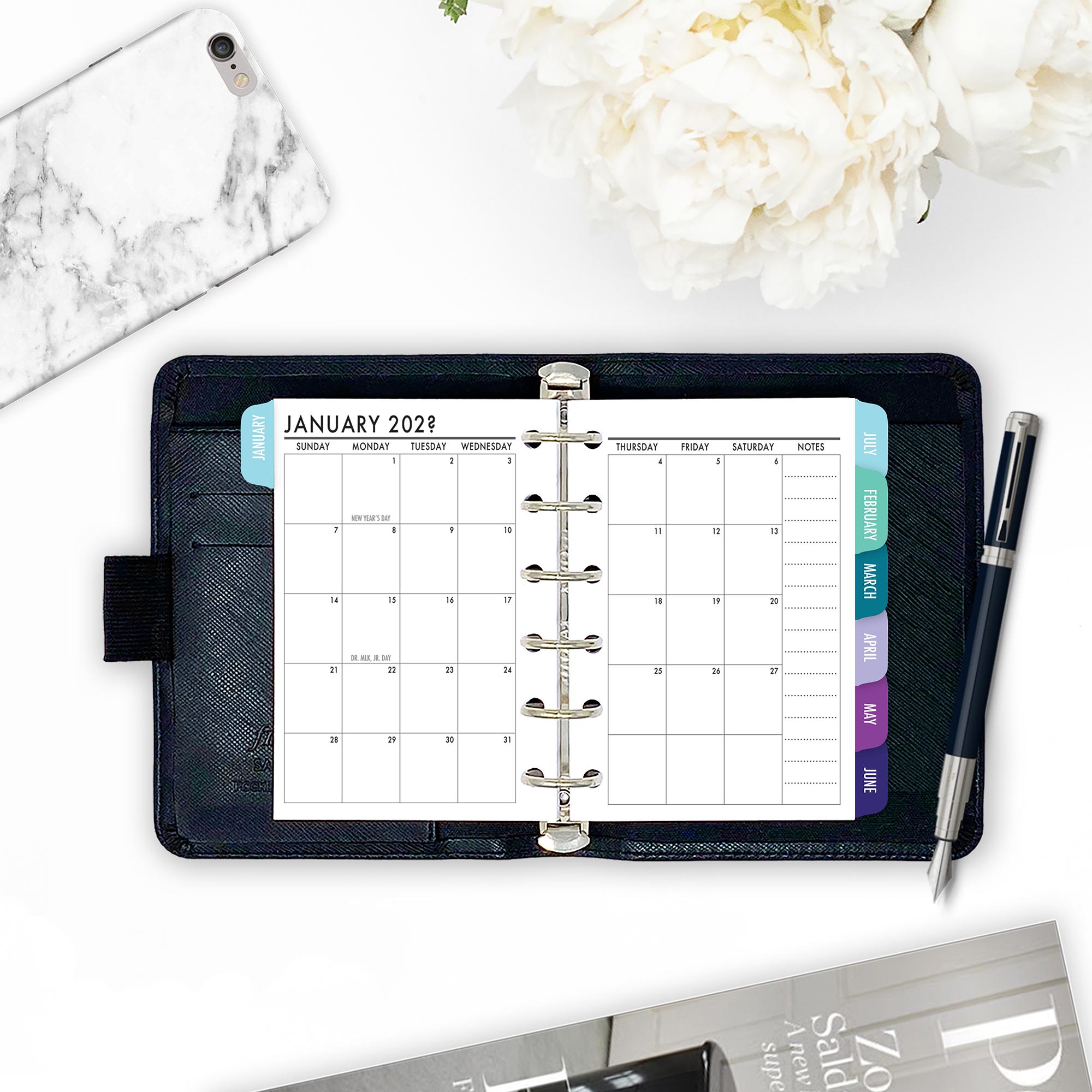 Pocket Tabbed Month on 2 Pages Calendar Refill, 3.2" X 4.7", 12 Dated ...